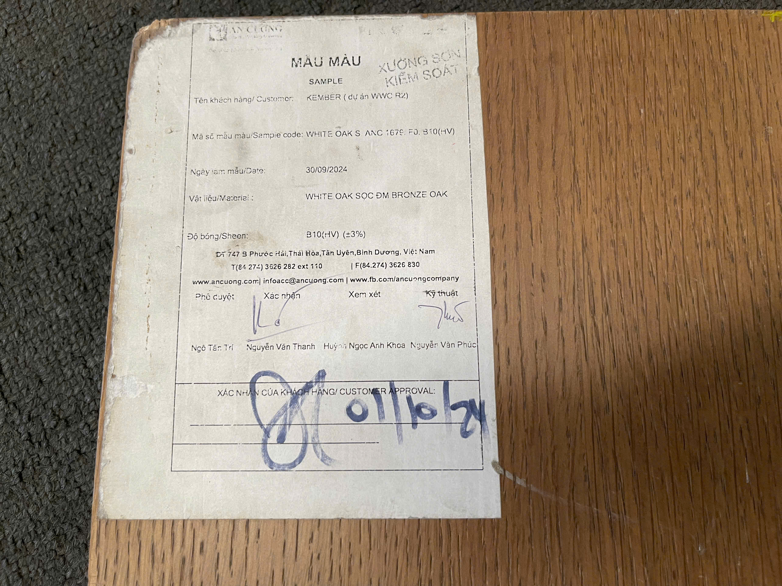 Chi tiết báo cáo đảm bảo chất lượng - An Cường Wood